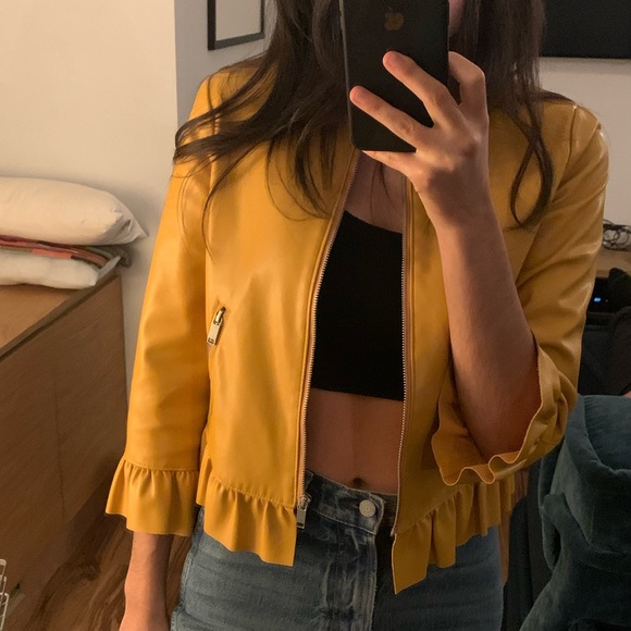 Zara | Jackets & Coats | Yellow Zara Faux Leather Jacket | Poshmark